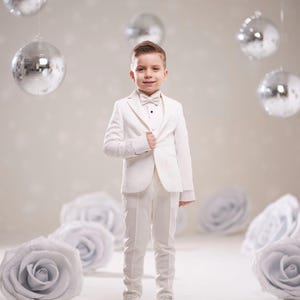 White Boys Tuxedo Suit | Kids Formal Outfit for Weddings, Parties ...