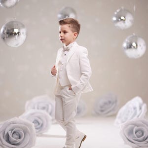 White Boys Tuxedo Suit | Kids Formal Outfit for Weddings, Parties ...