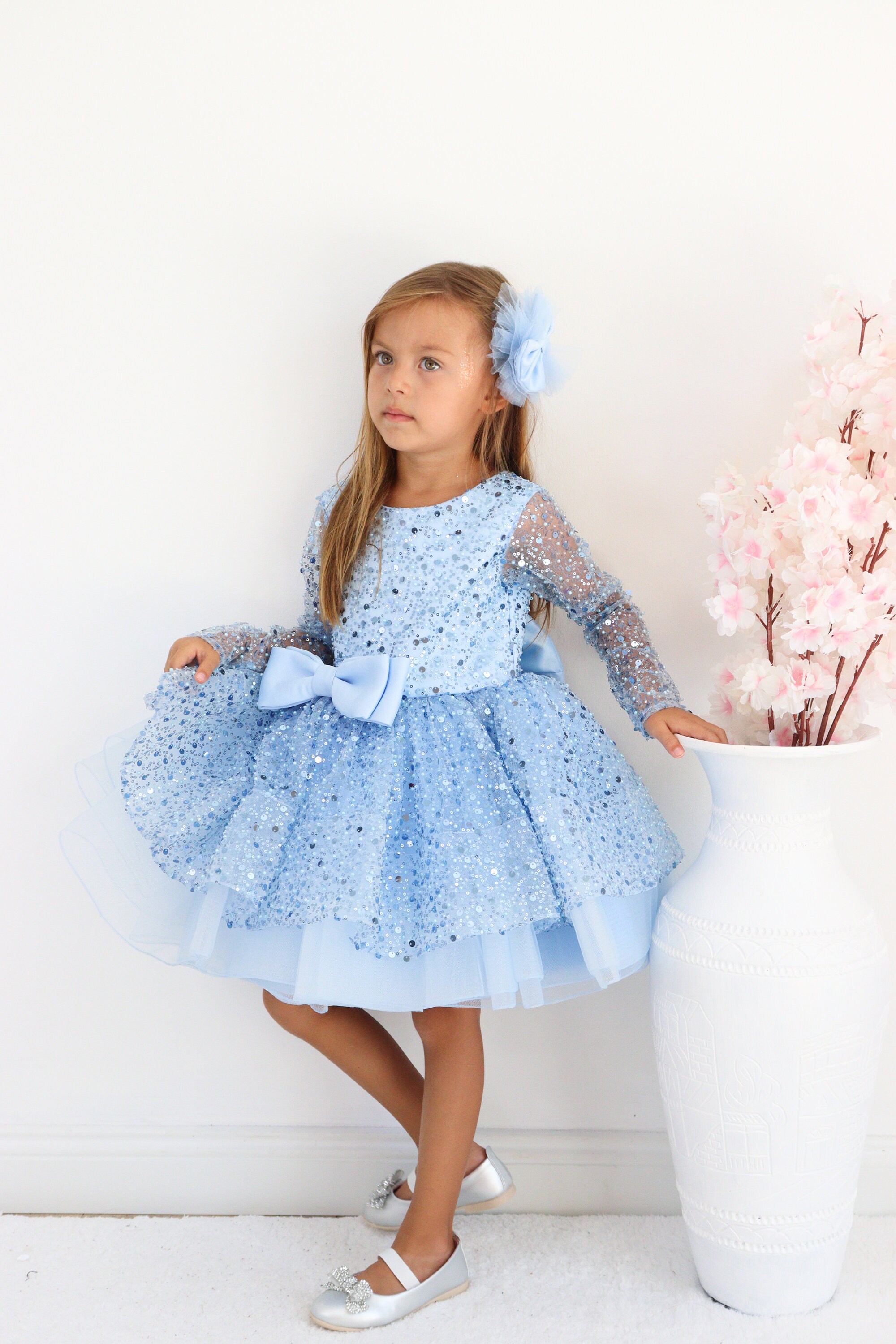 Light Blue Beaded Embroidered Girl's Design Dress - Etsy