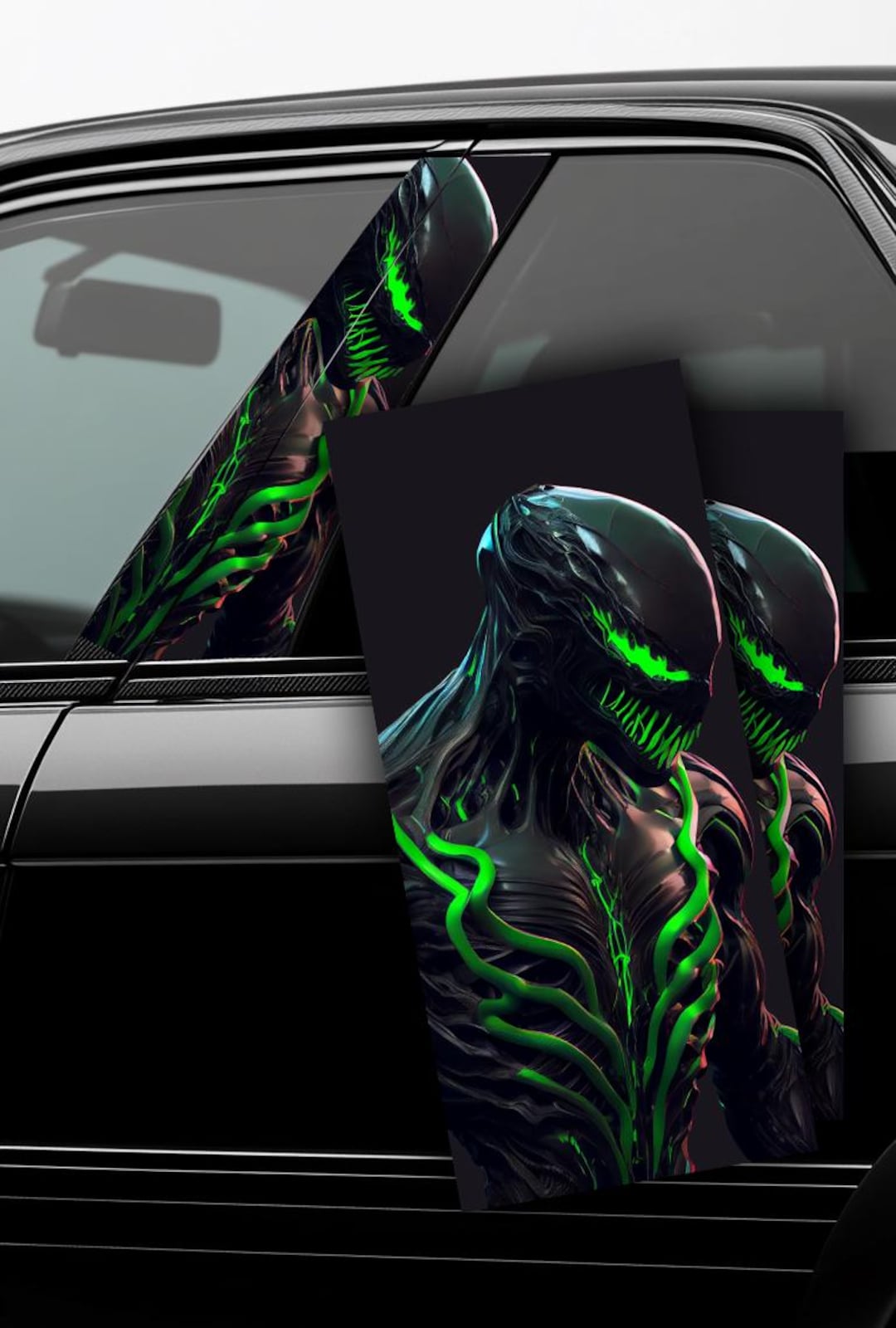 Green Venom – Car Door Pillar Decals, Aggressive Symbiote Style ...