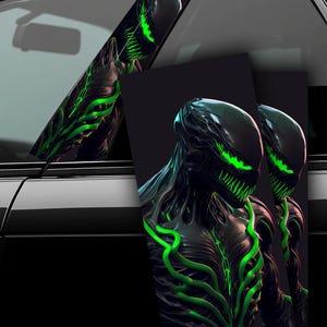 Green Venom – Car Door Pillar Decals, Aggressive Symbiote Style ...