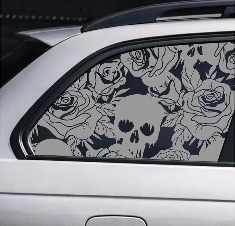 Matte Black Rear Window Decal for Cars – Skull Roses Side Window Vinyl ...