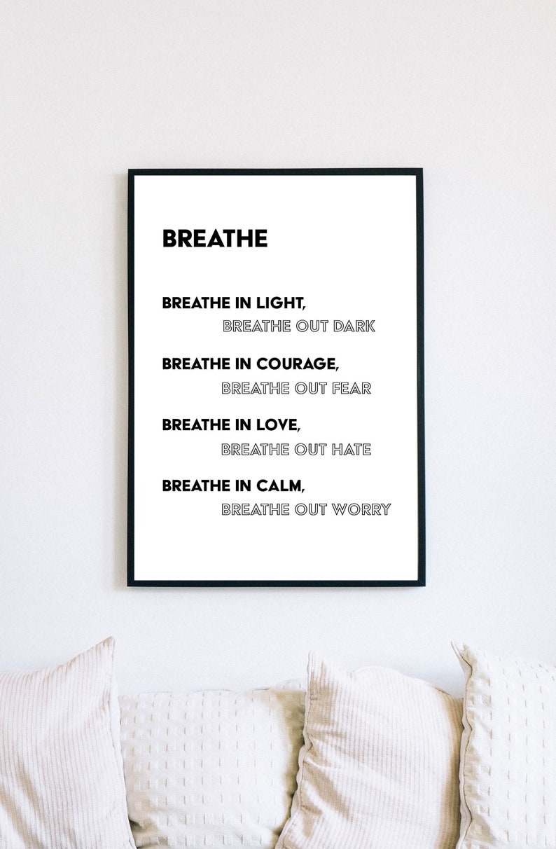 Printable Word Art | Breathe | Calming Wall Art Print, Wall Art Digital ...