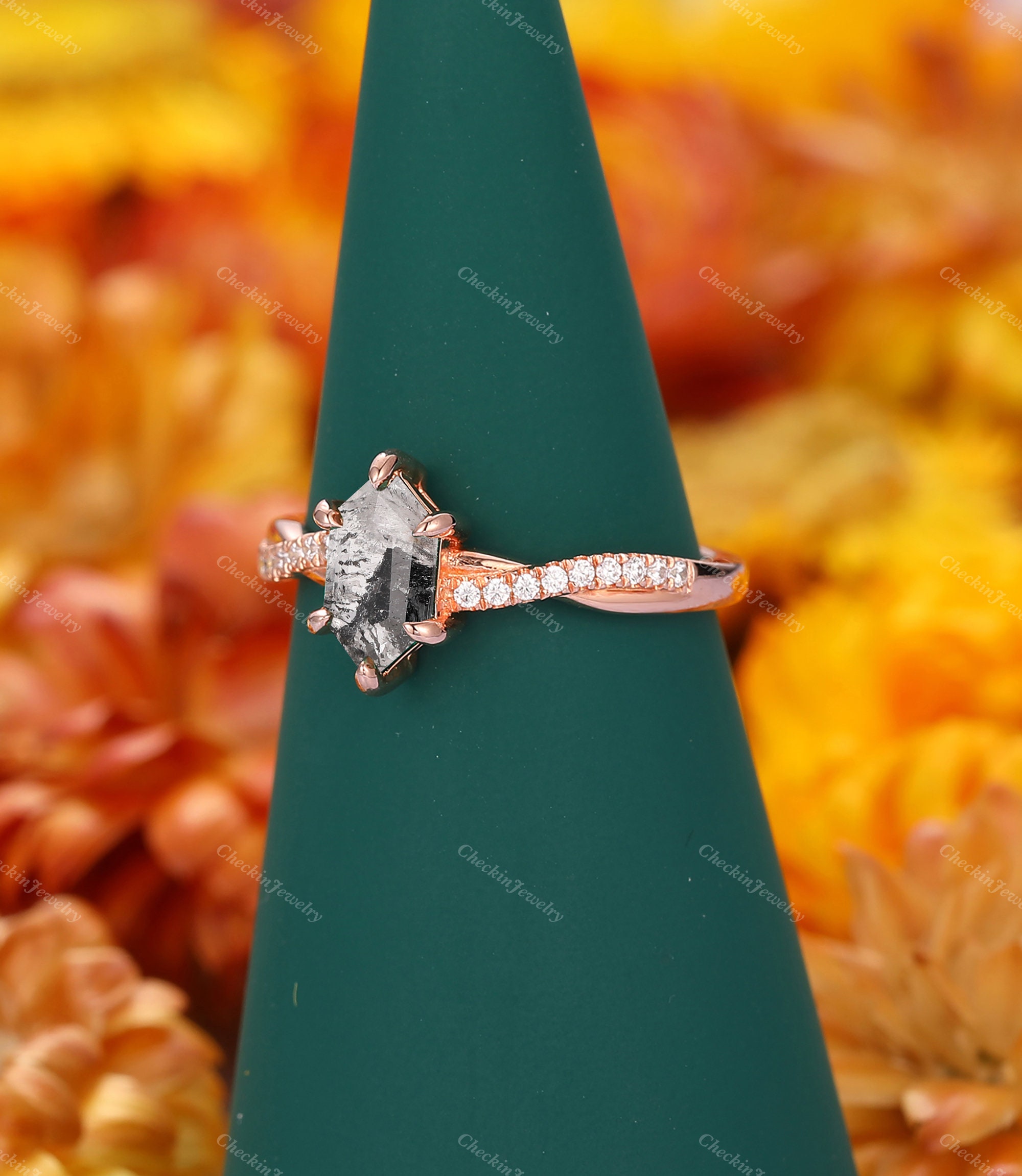 Vintage Hexagon Shaped Ring/ Hexagon Cut Black Diamond Ring/ - Etsy