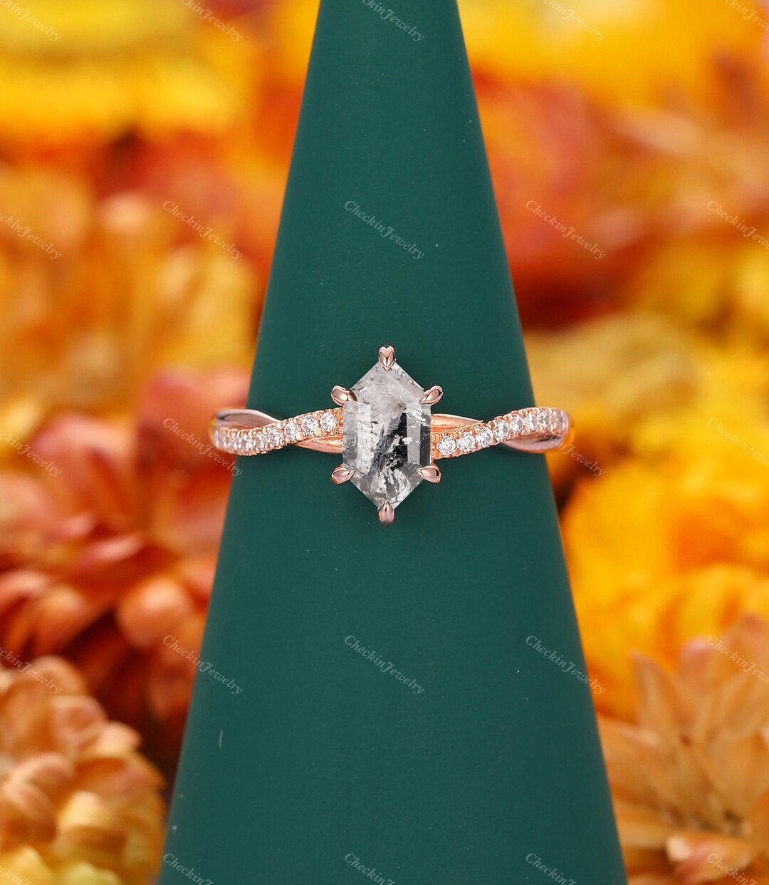 Vintage Hexagon Shaped Ring/ Hexagon Cut Black Diamond Ring/ - Etsy