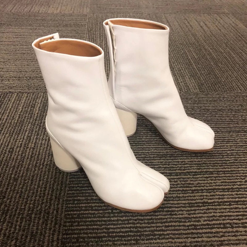 2023 Brand Design Tabby Boots Split Toe Chunky High Heel Women Leather Boots Zapatos Mujer ...