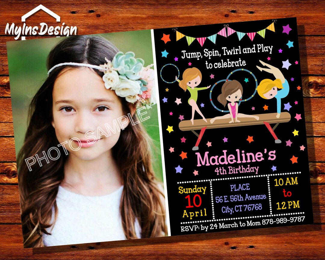 Gym Party Invitation With Photo, Kids Party Invitation, Kids Birthday ...