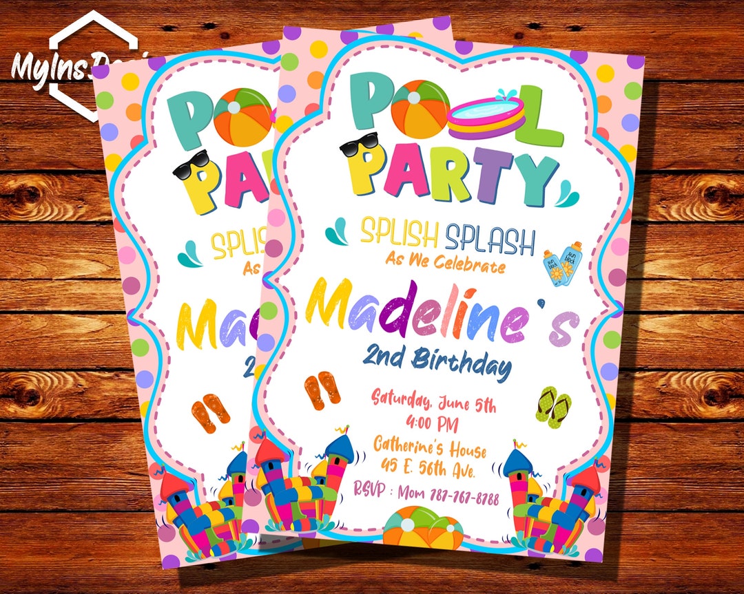 Pool Party Invitation, Kids Party Invitation, Kids Birthday Party, Lets ...