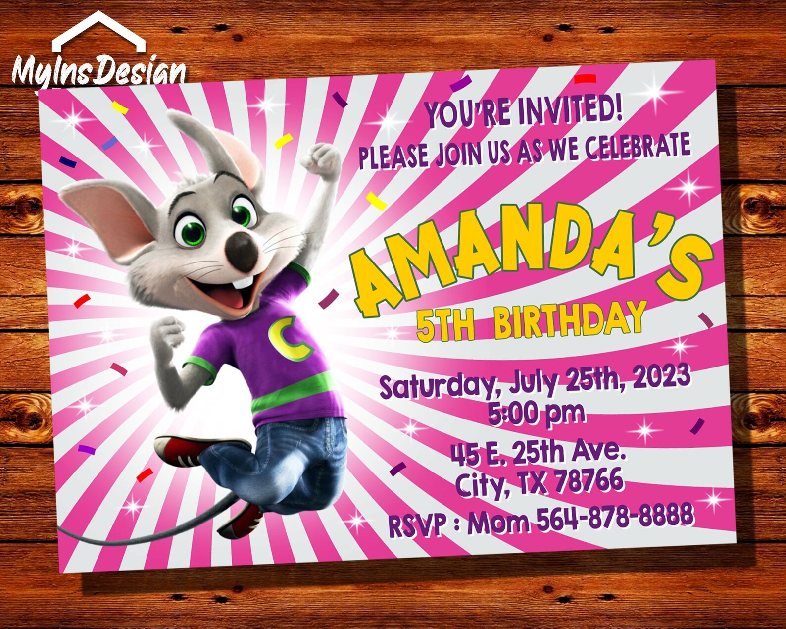 Chuck E Cheese Invitation With Photo, Chuck E Cheese Invitation, Chuck ...