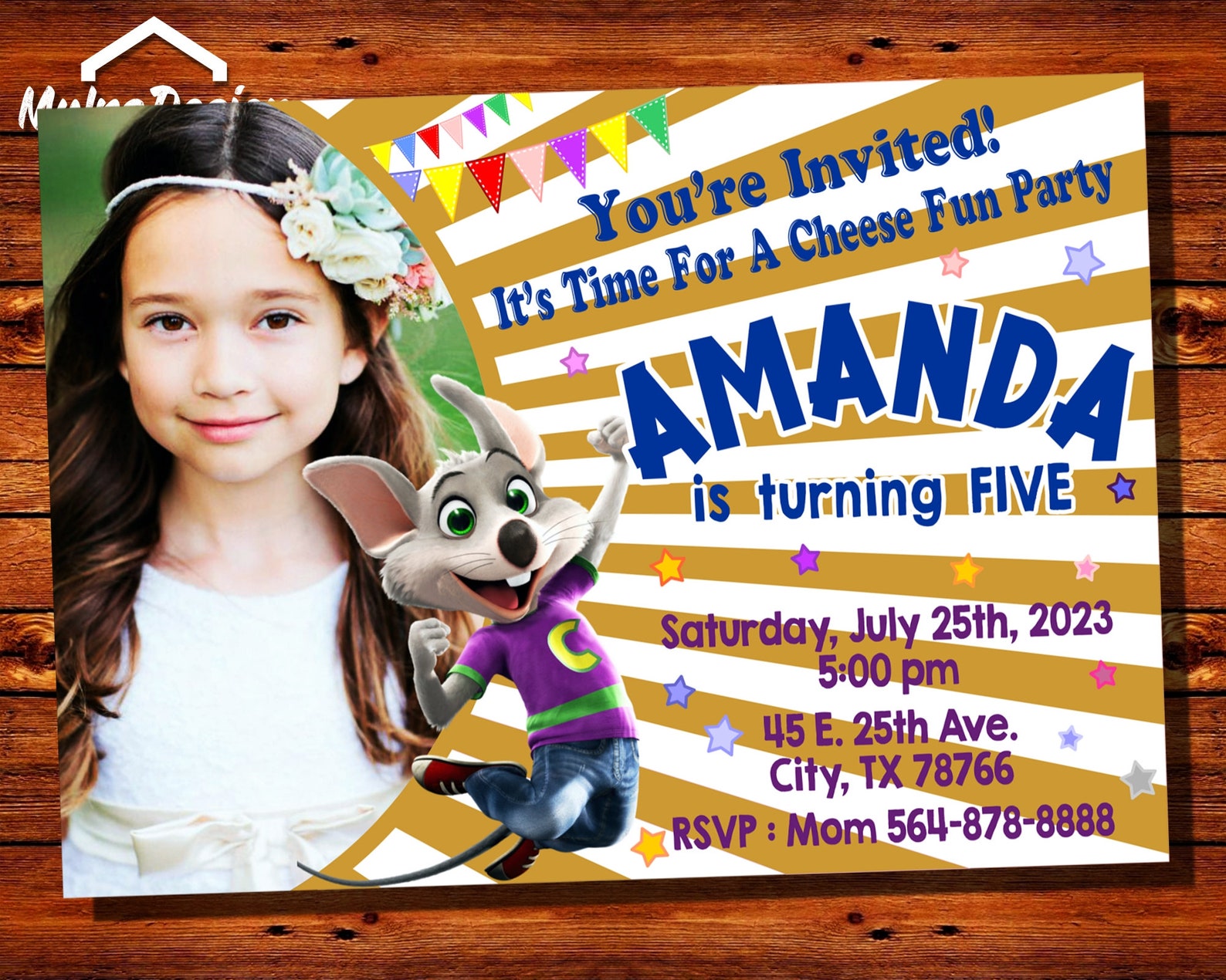 Chuck E Cheese Invitation With Photo Chuck E Cheese - Etsy