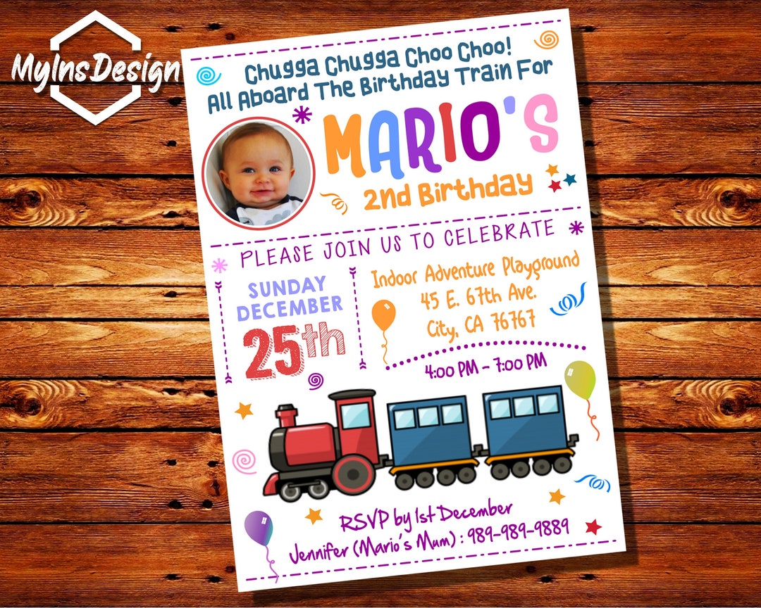 Train Party Invitation With Photo, Train Party Invitation, Kids ...