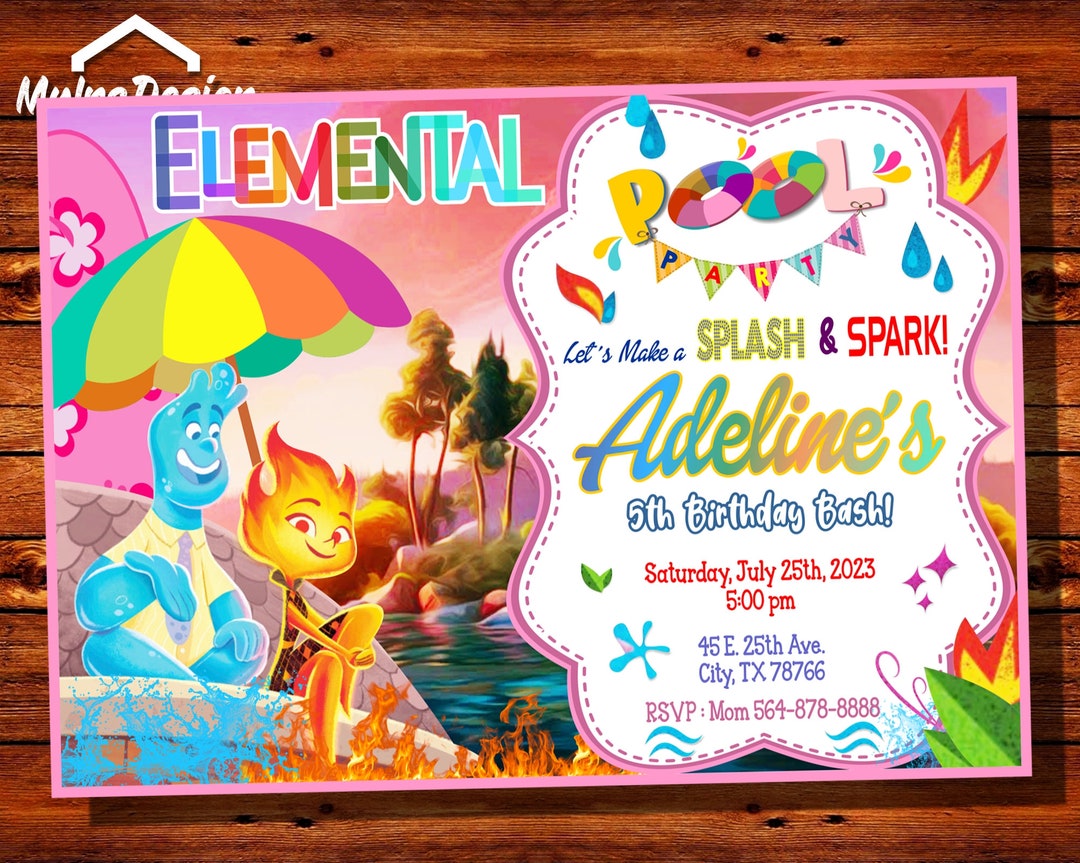 Elemental Pool Party Invitation, Elemental Disney Invitation, Elemental ...