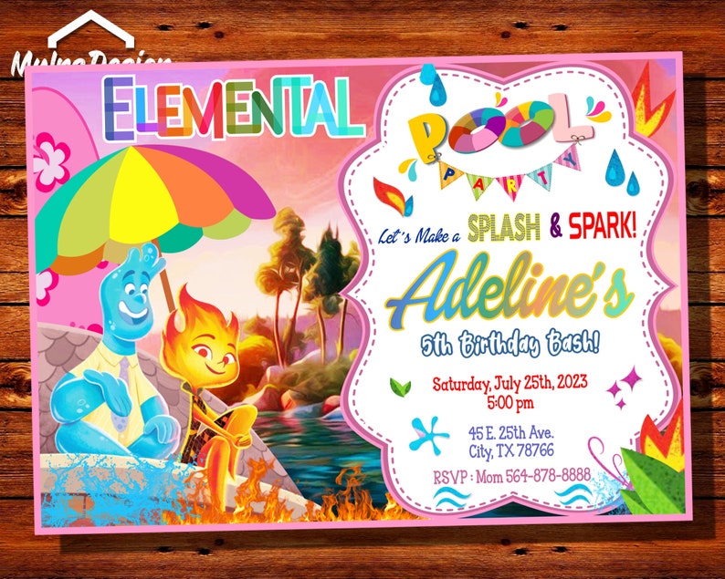 Elemental Pool Party Invitation, Elemental Disney Invitation, Elemental ...
