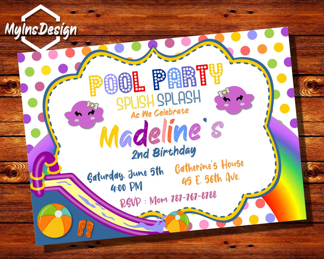 Pool Party Invitation, Kids Party Invitation, Kids Birthday Party, Lets ...