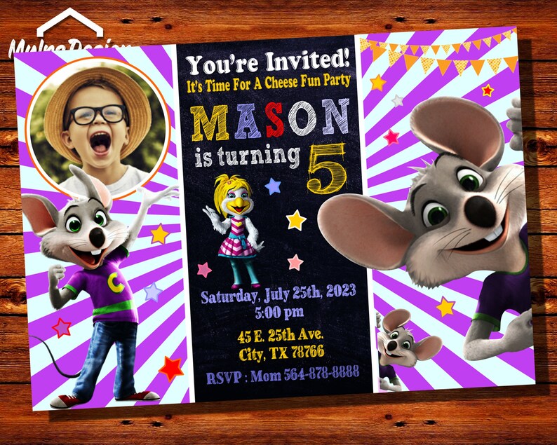 Chuck E Cheese Invitation With Photo, Chuck E Cheese Invitation, Chuck ...
