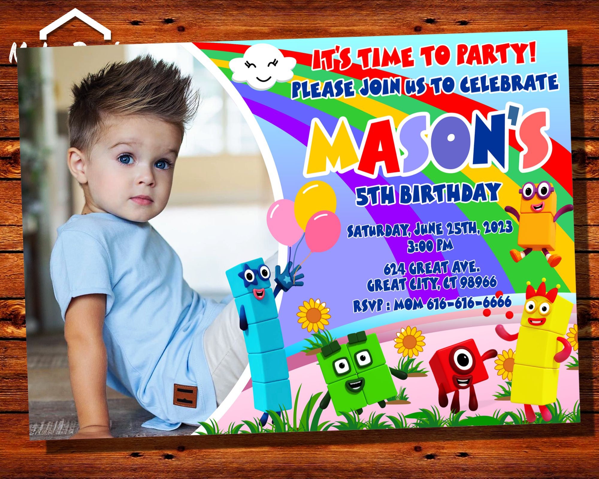 Numbers Blocks Invitation With Photo,numbers Blocks Birthday Party ...