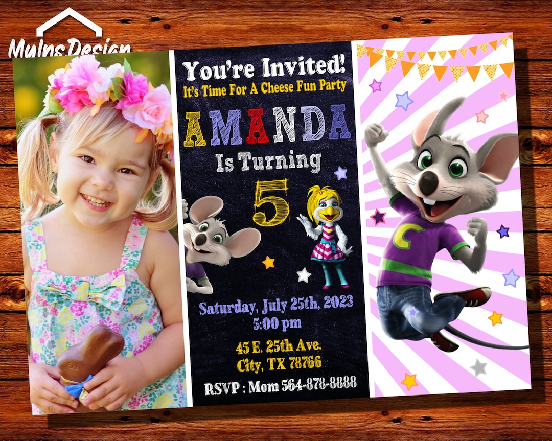 Chuck E Cheese Invitation With Photo, Chuck E Cheese Invitation, Chuck ...