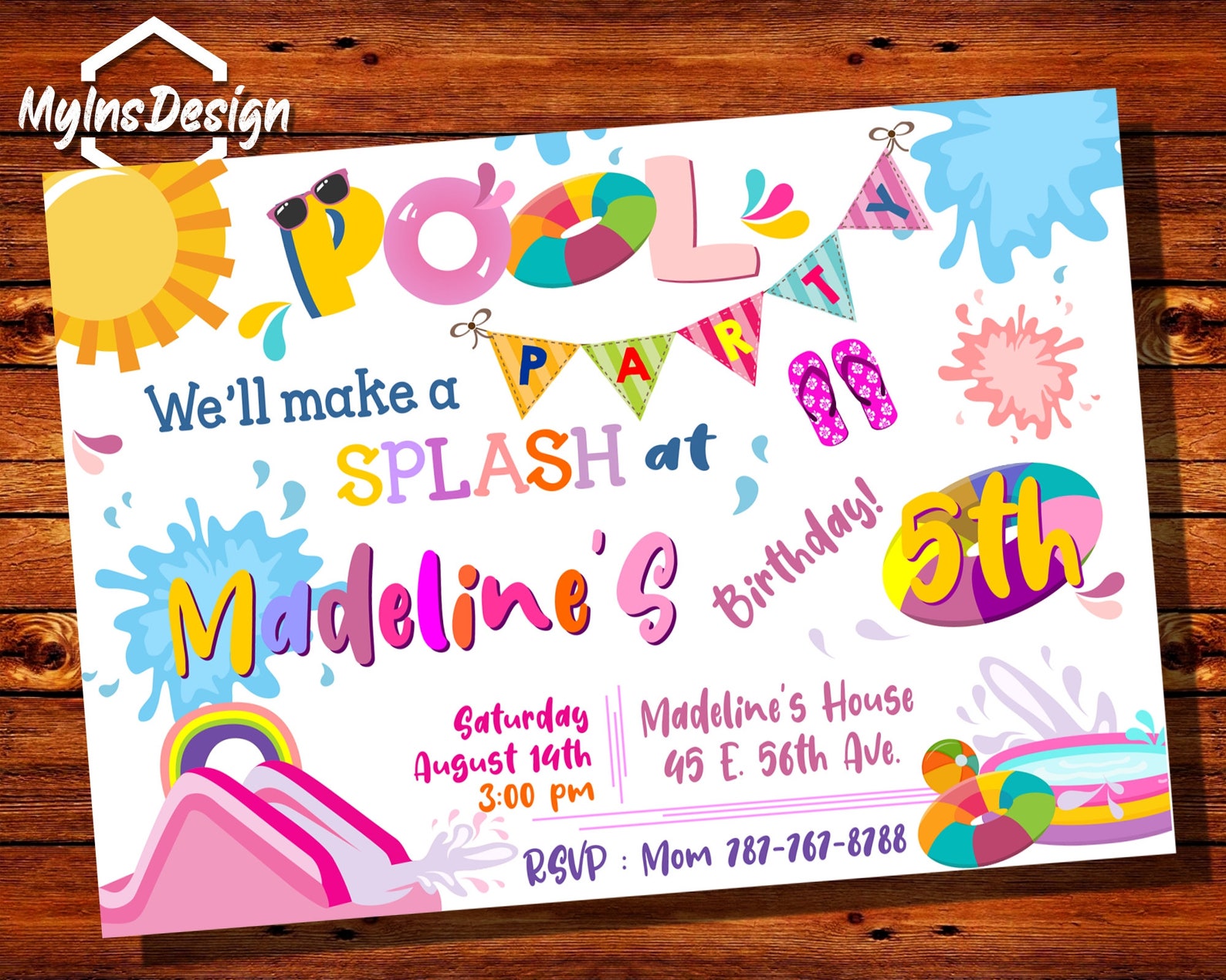 Pool Party Invitation, Kids Party Invitation, Kids Birthday Party, Lets ...