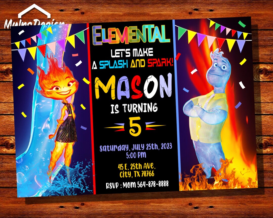 Elemental Invitation, Elemental Disney Invitation, Elemental Birthday ...