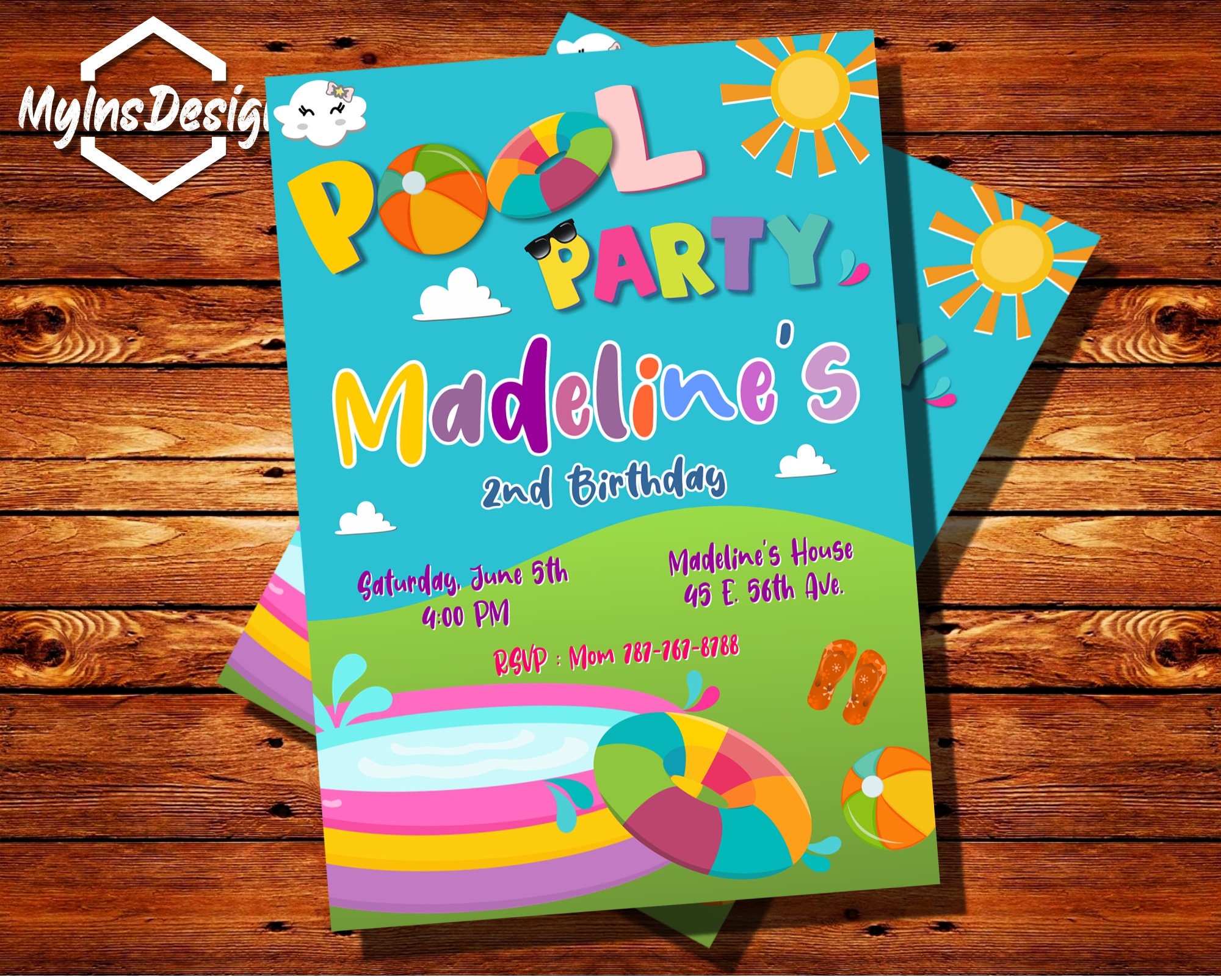 Pool Party Invitation, Kids Party Invitation, Kids Birthday Party, Lets ...