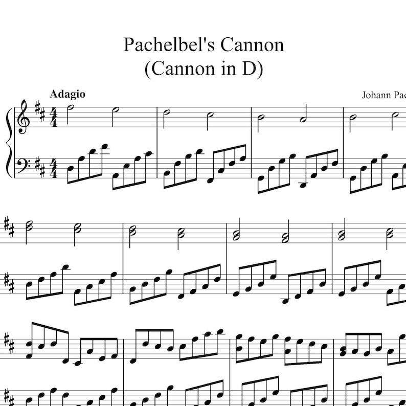 Pachelbel - Cannon in D (easy) Piano Sheet Music - Etsy