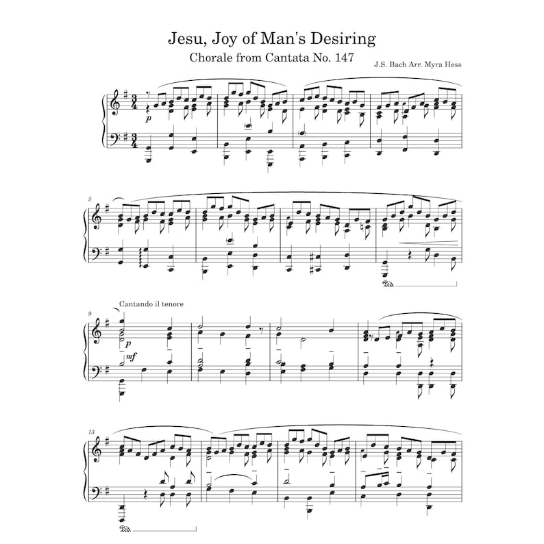 Jesu, Joy of Man's Desiring Bach BVW147 Piano Solo Sheet Music Download ...
