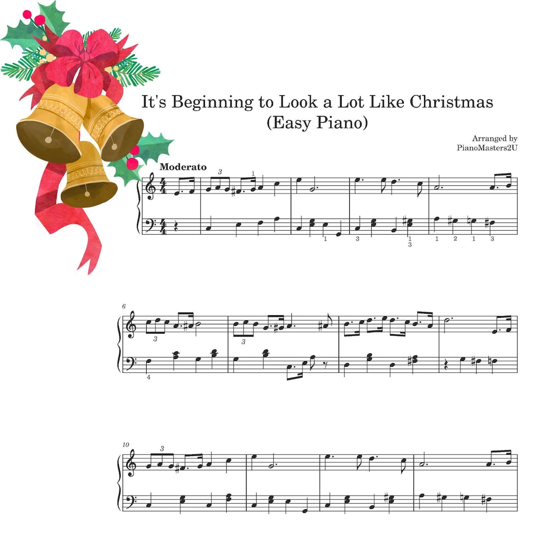 It's Beginning to Look A Lot Like Christmas Easy Piano Solo Sheet Music Download PDF 2 Pages - Etsy