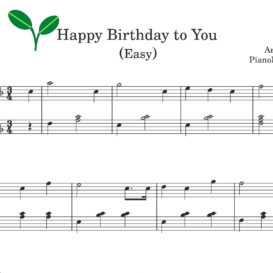 Happy Birthday to You Easy and Beginner 2 Versions Piano Sheet Music ...