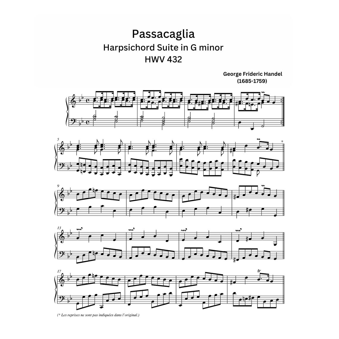 Passacaglia Suite in G Minor HWV 432 by G. Handel Classical Piano Sheet ...