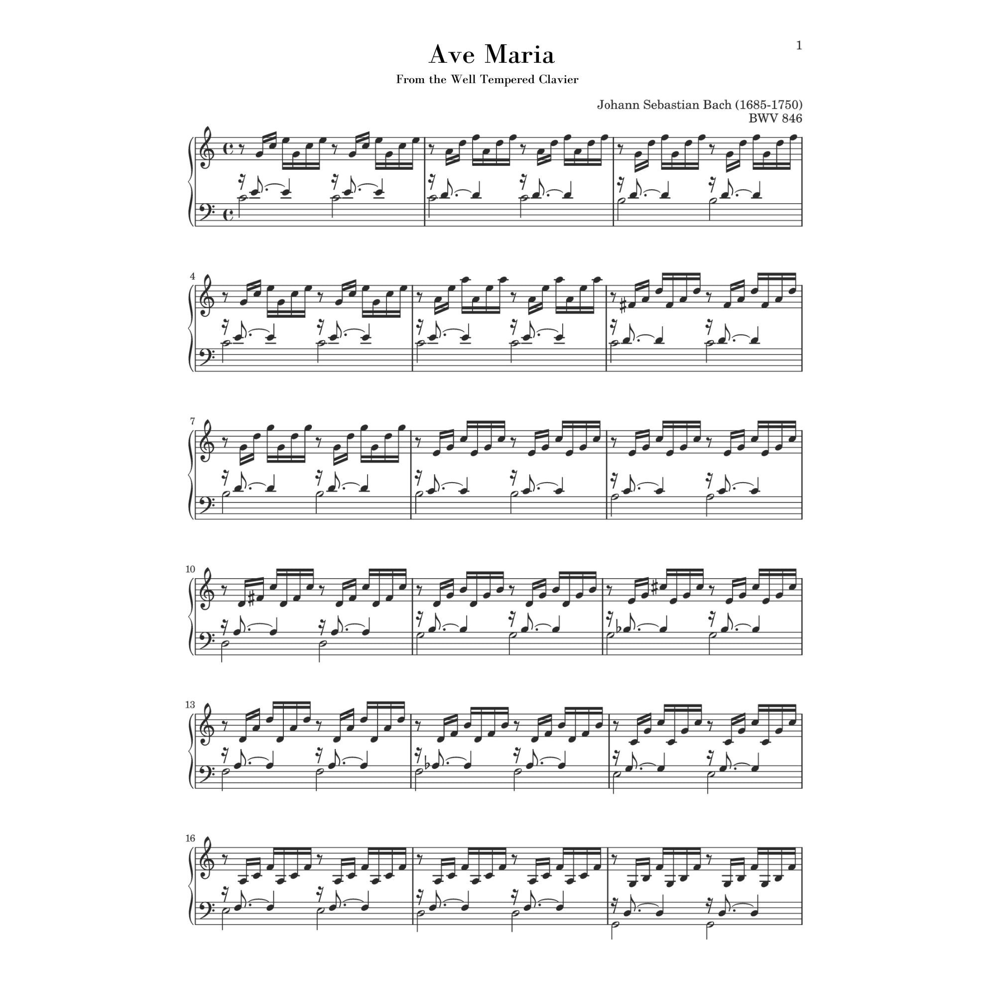 Ave Maria Bach Gounod Piano Solo Sheet Music Printable PDF 2 Pages ...