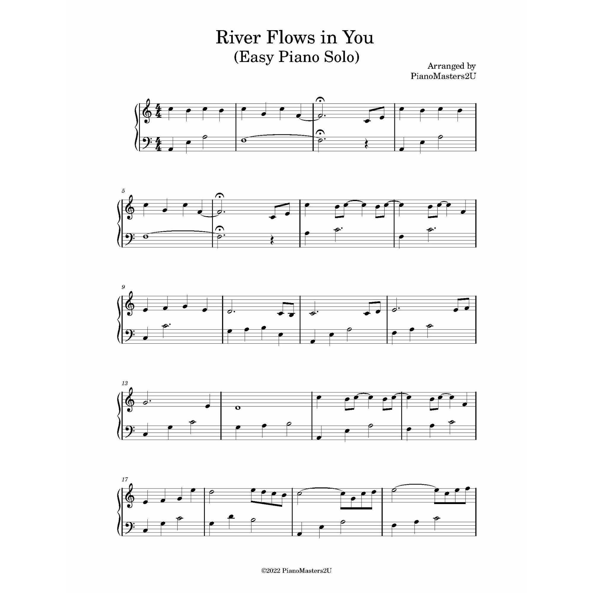 River Flows in You Easy Arrangement Piano Sheet Music PDF 2 Pages - Etsy
