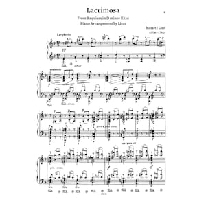 Mozart Liszt Lacrimosa Requiem K626 Wolfgang Amadeus Mozart Lacrymosa Liszt S550 Piano Solo ...