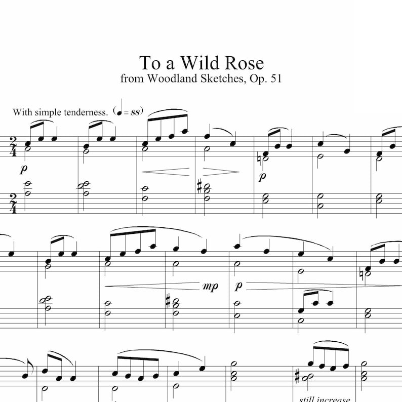 Macdowell - to a Wild Rose Piano Sheet Music PDF - Etsy