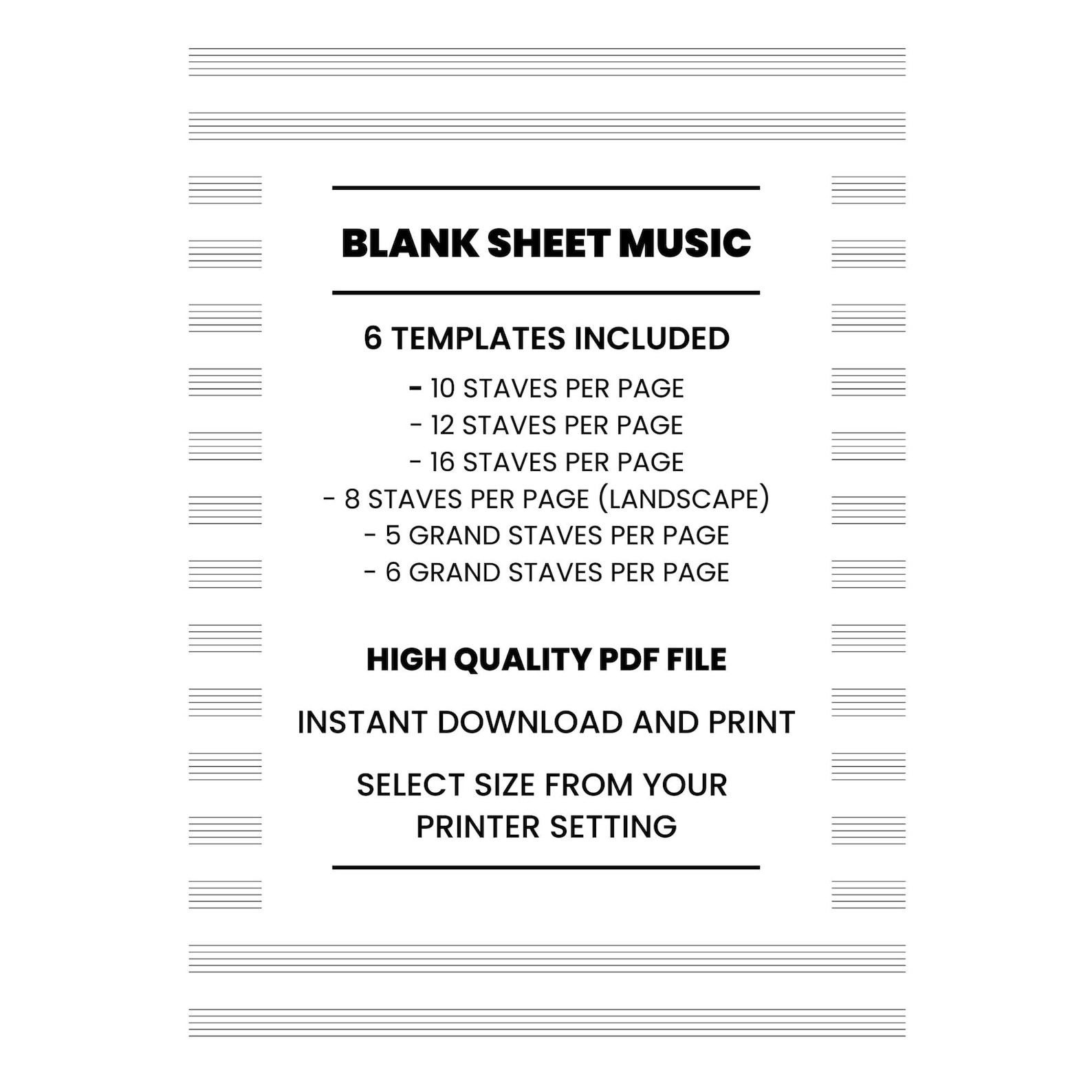 6 TYPES Printable Blank Staff Paper PDF Download Blank Music Staff ...