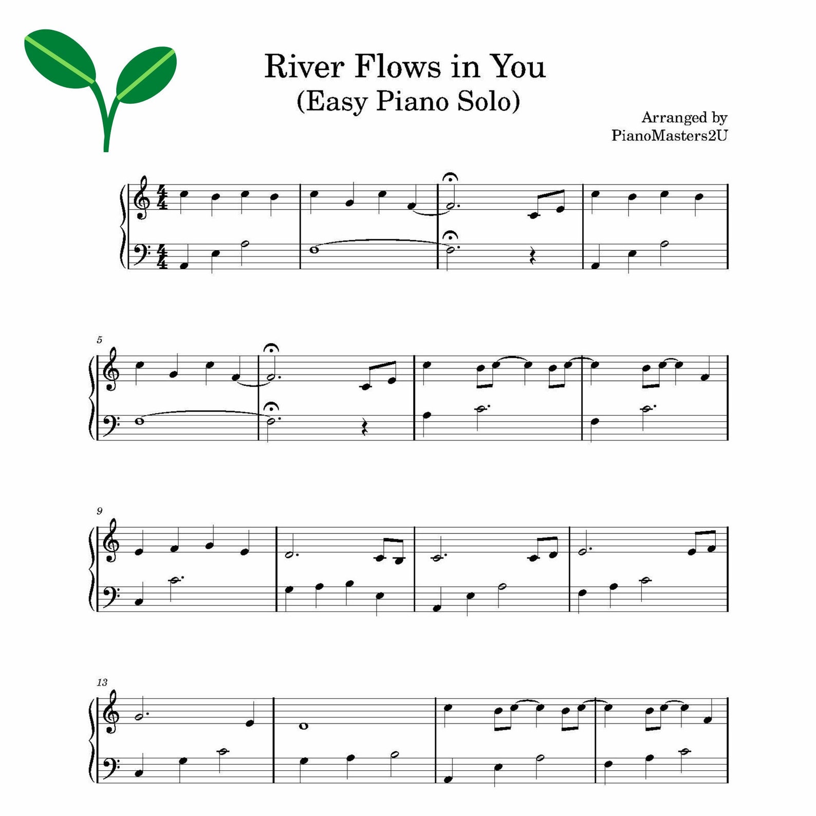 River Flows in You Easy Arrangement Piano Sheet Music PDF 2 Pages - Etsy