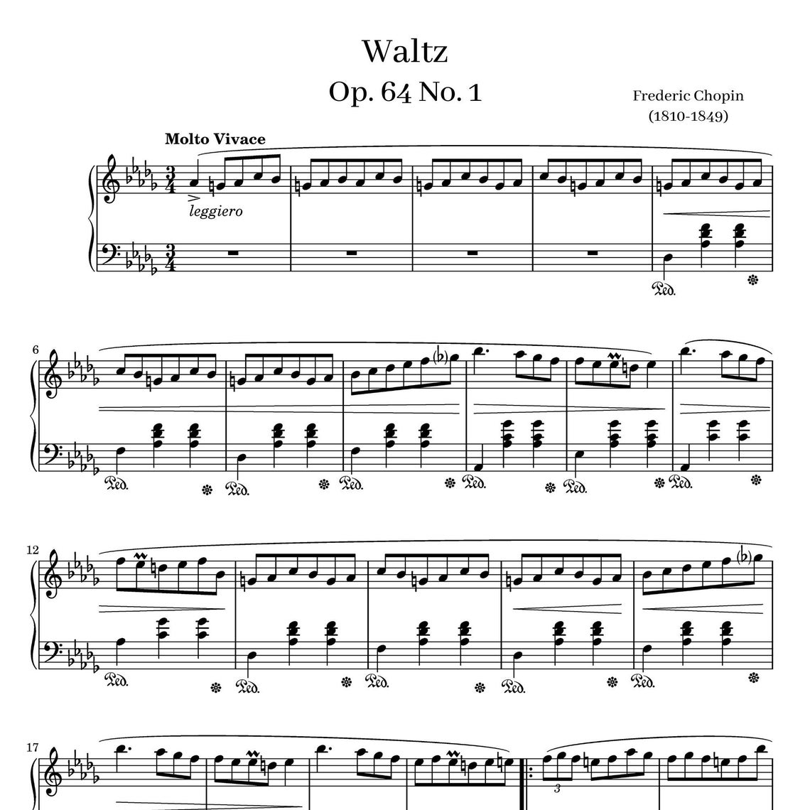 Minute Waltz Op. 64 No. 1 Frederic Chopin Solo Piano Sheet Music ...