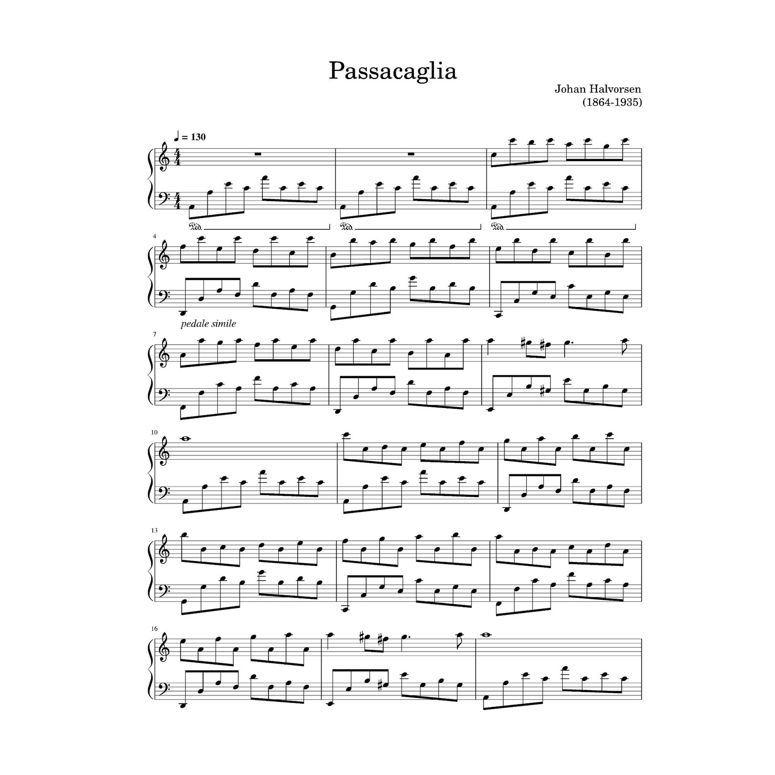 Passacaglia - Halvorsen Handel Piano Solo Sheet Music Download Printable PDF 4 Pages Romantic ...