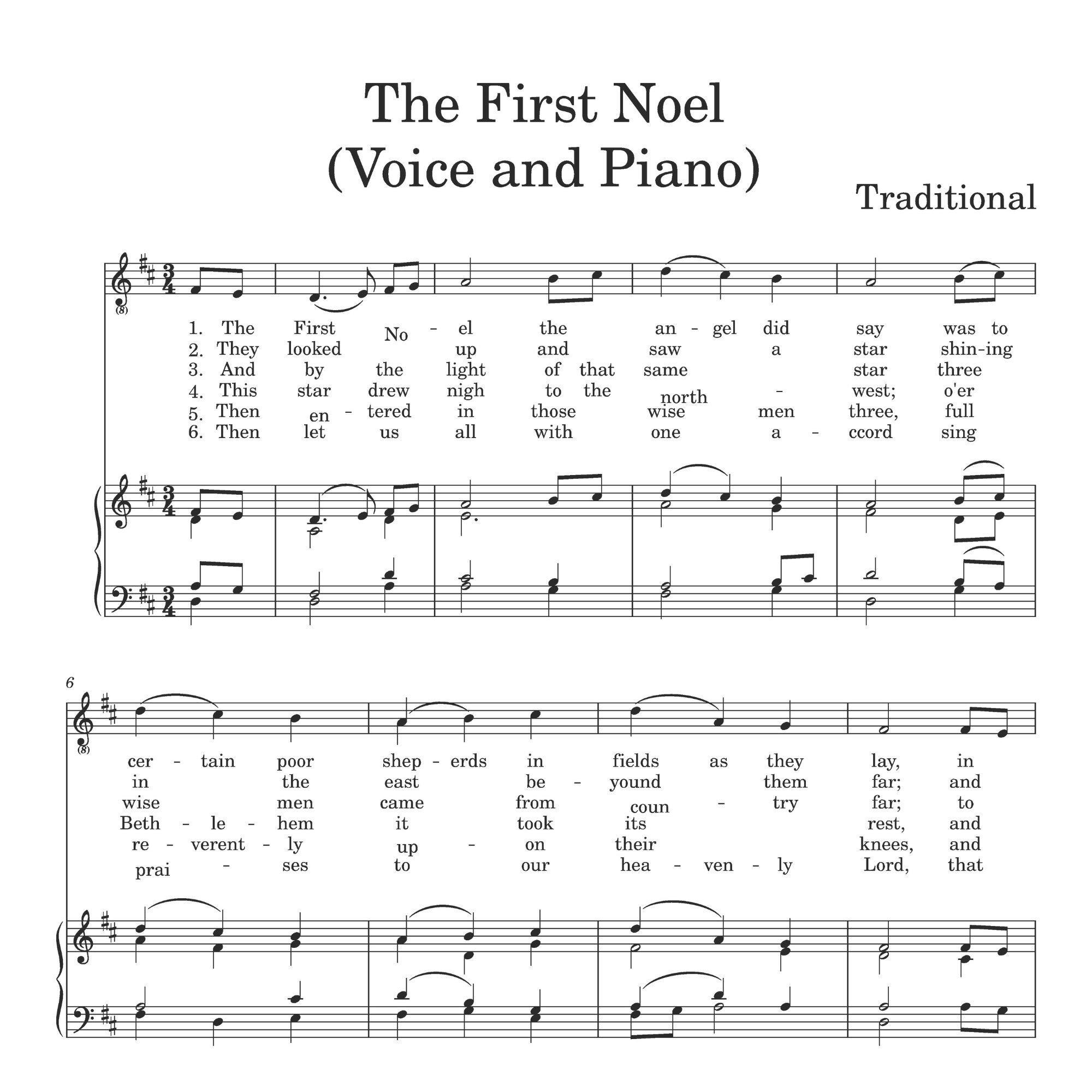 The First Noel Christmas Carol (easy) Piano / Vocal Music Sheet ...