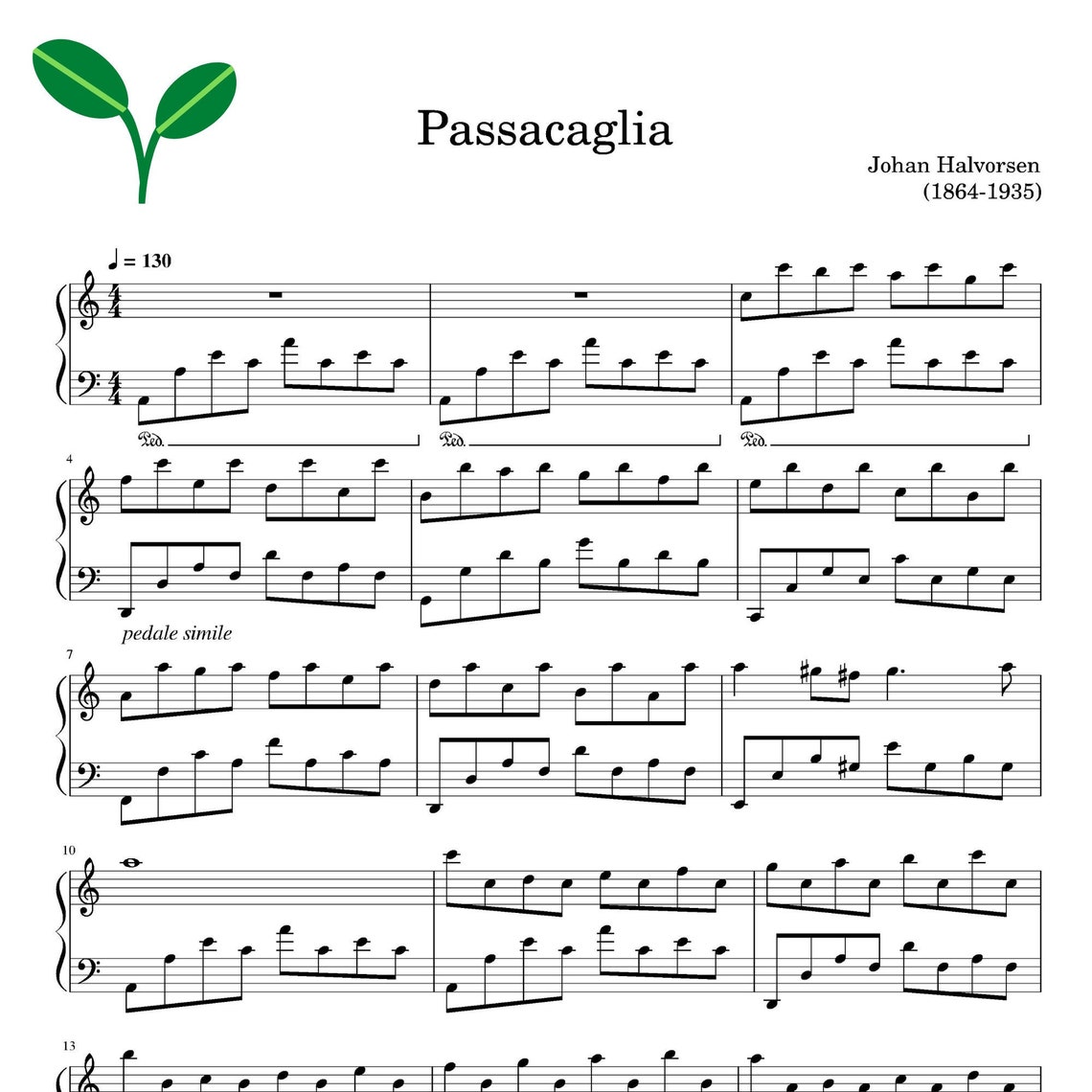 Passacaglia - Halvorsen Handel Piano Solo Sheet Music Download ...