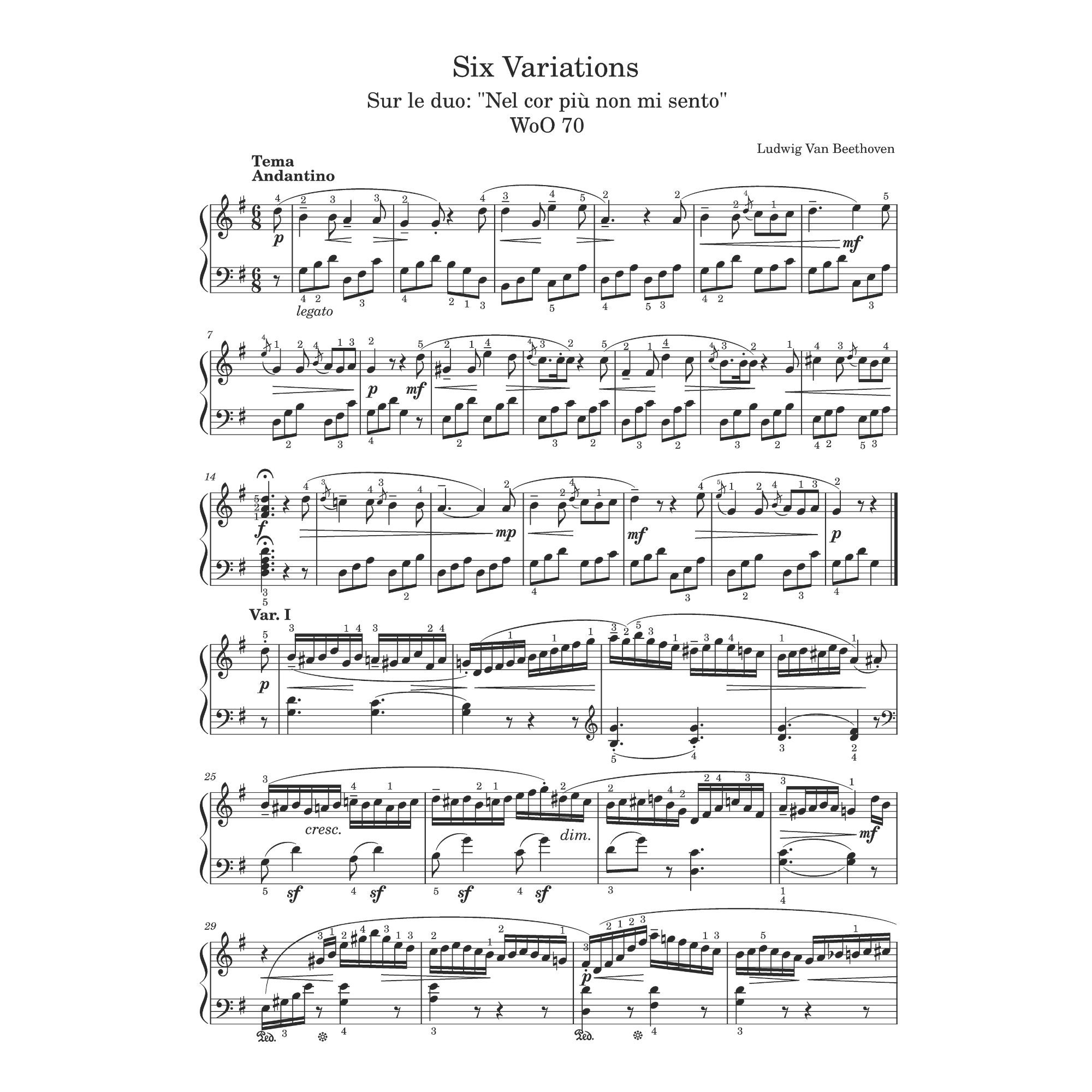 6 Variations From the Opera La Molinara Piano Arrangement Woo 70 Ludwig ...