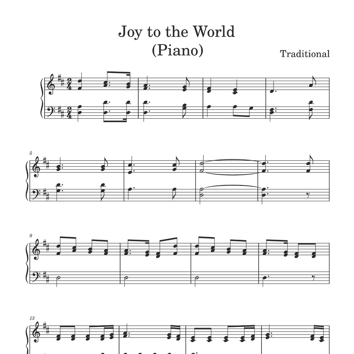 Joy to the World Christmas Carol (easy) Piano / Vocal Music Sheet ...