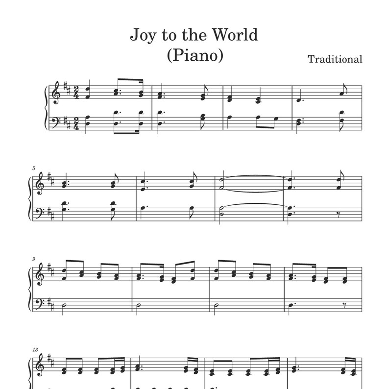 Joy to the World Christmas Carol (easy) Piano / Vocal Music Sheet ...