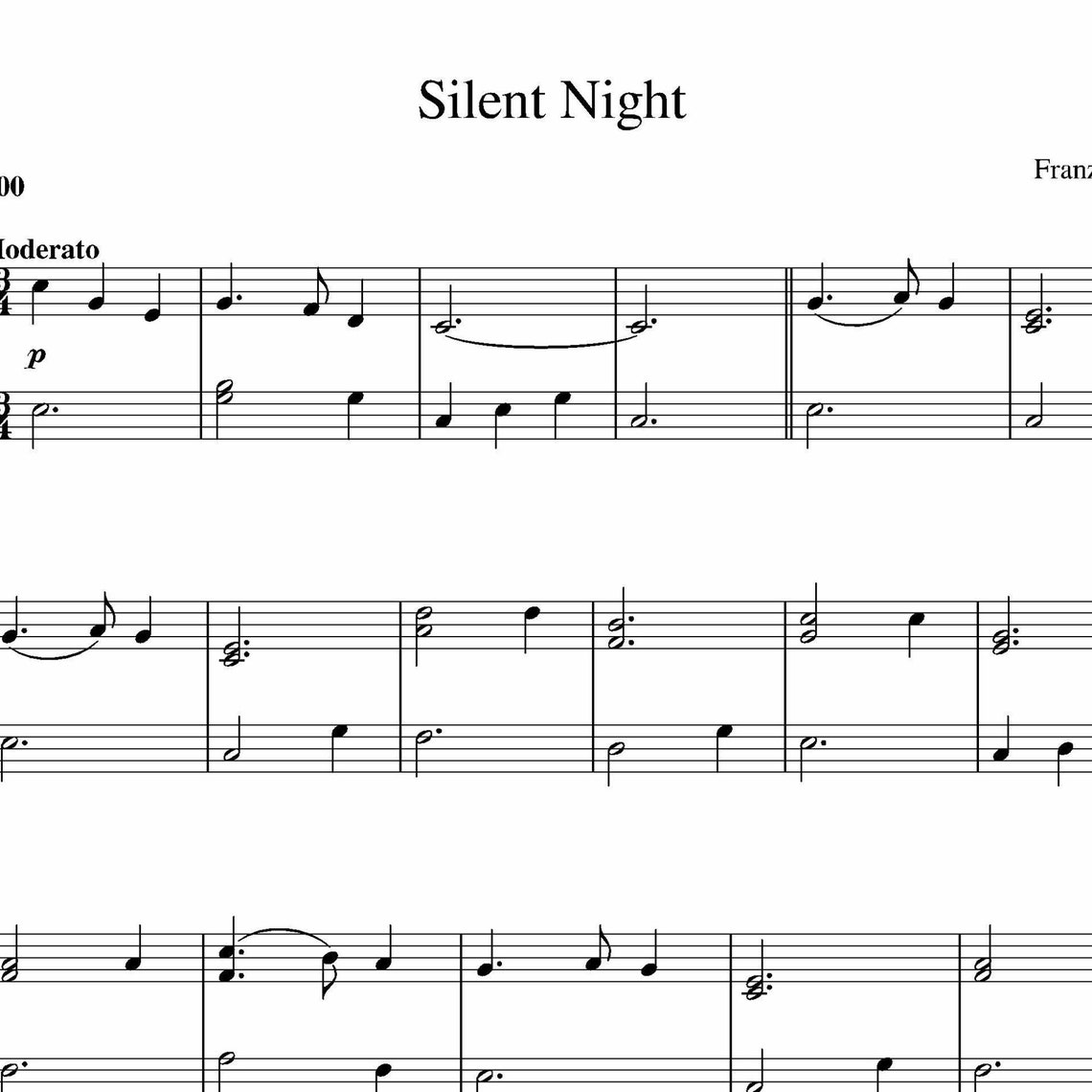 Christmas Carol - Silent Night (easy) Piano Sheet Music PDF - Etsy