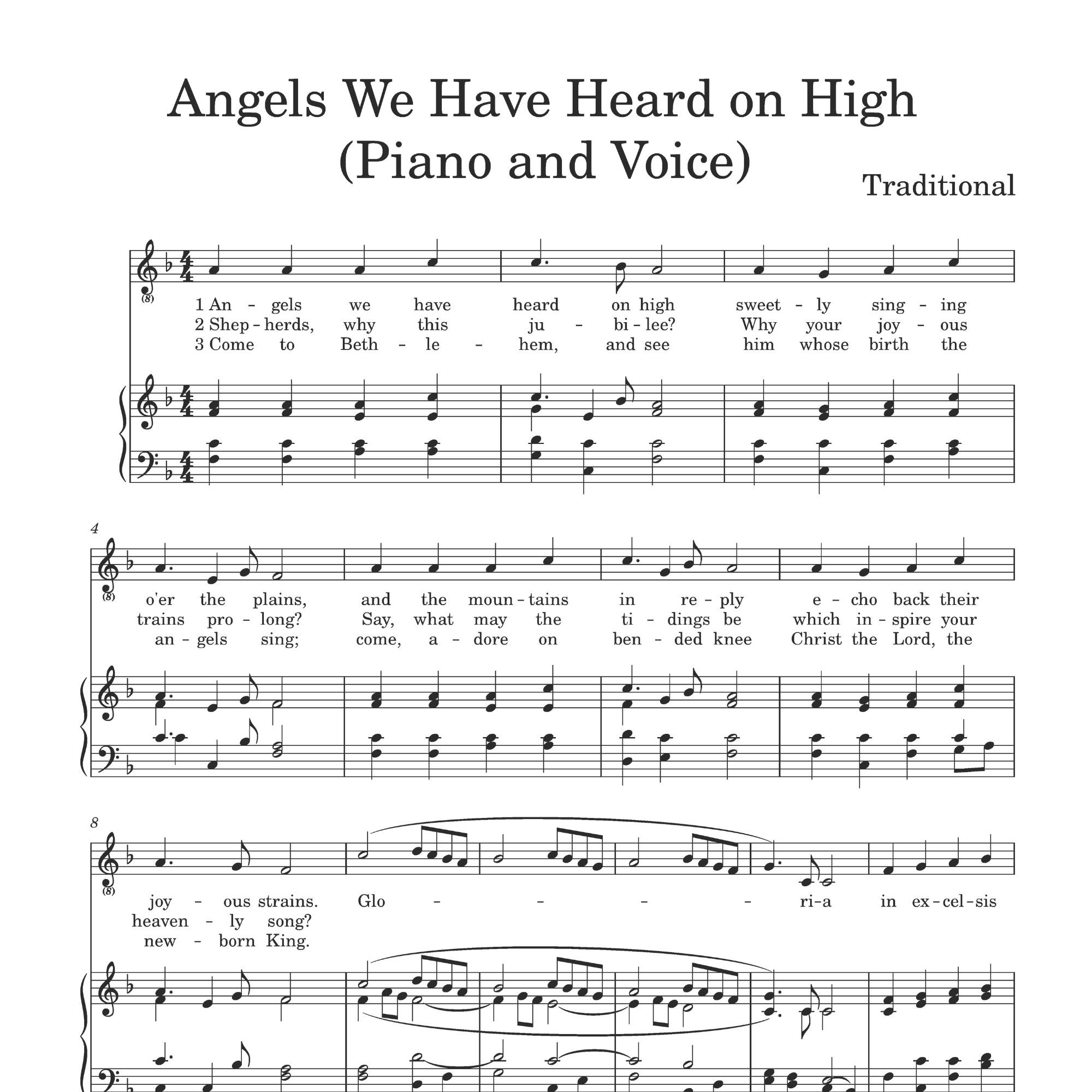 Angels We Have Heard on High Christmas Carol (easy) Music Sheet ...
