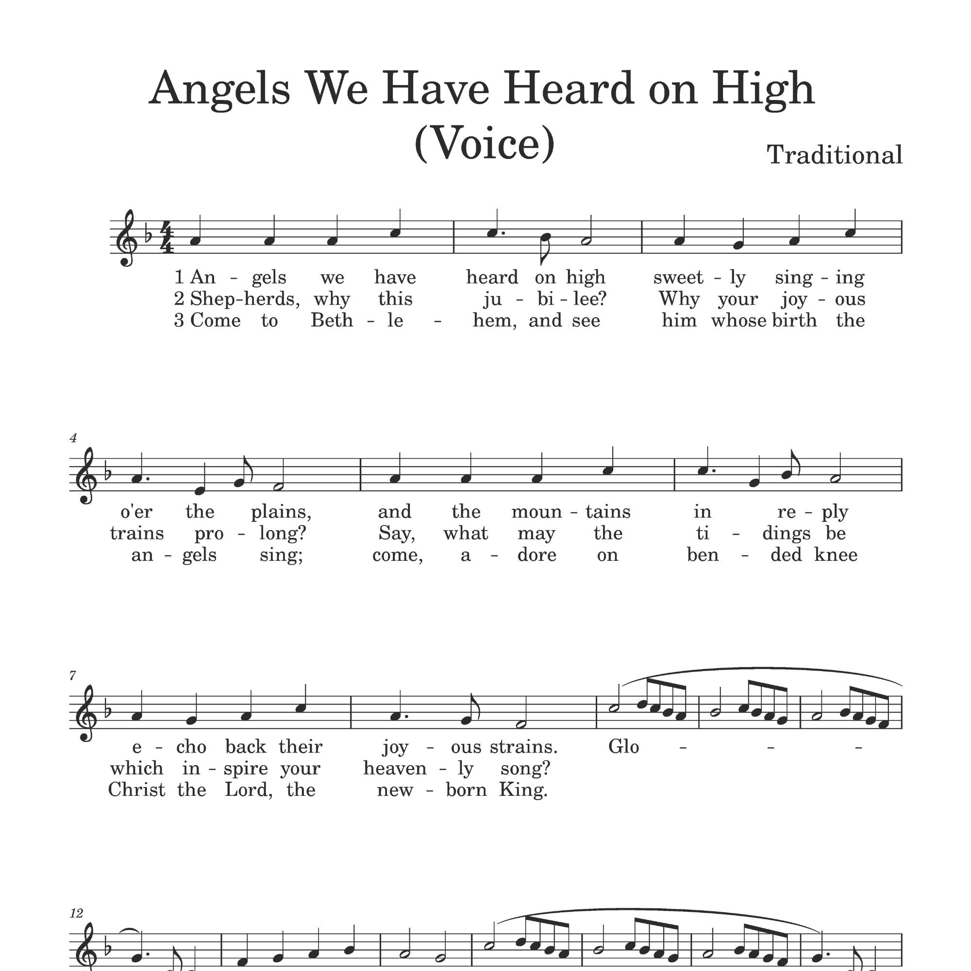 Angels We Have Heard on High Christmas Carol (easy) Music Sheet ...