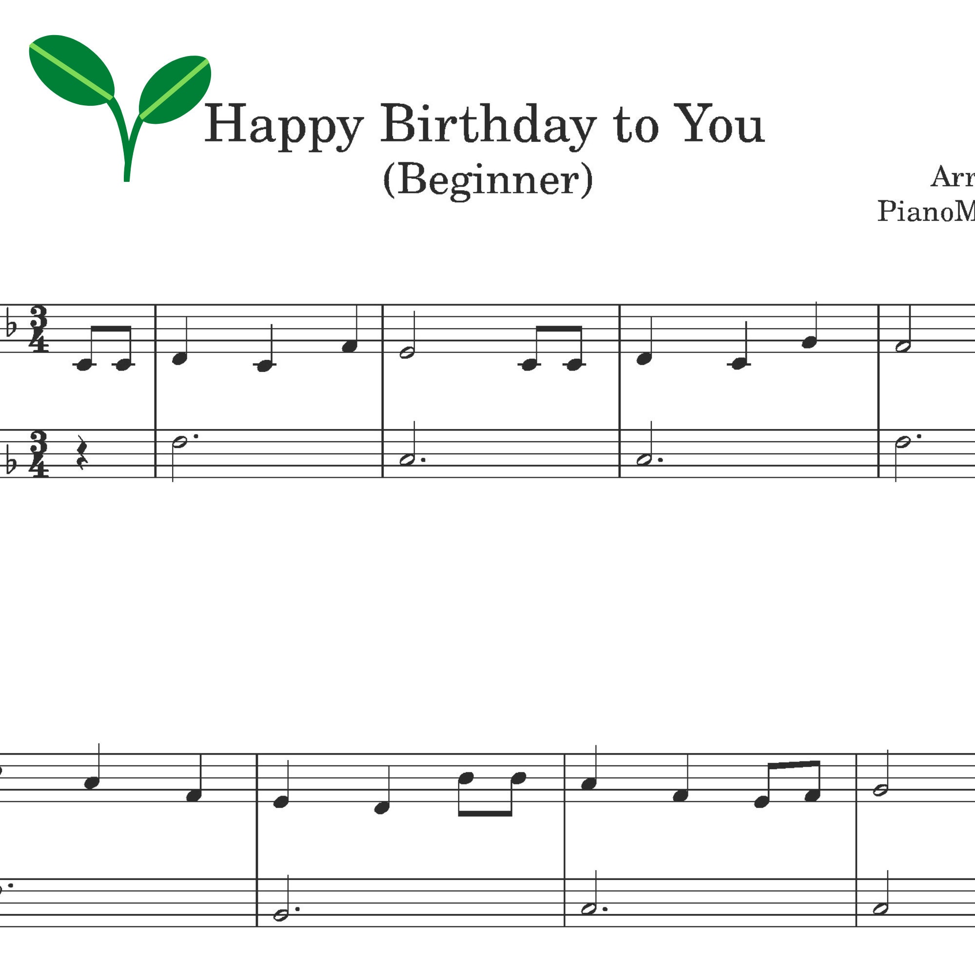 Happy Birthday to You Easy and Beginner 2 Versions Piano Sheet Music ...