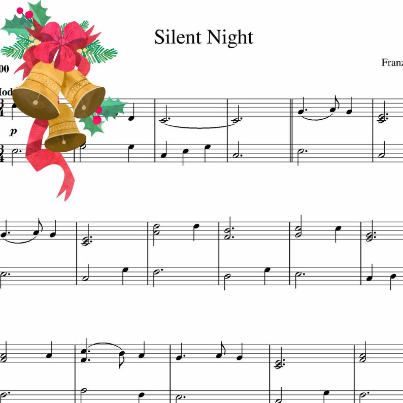 Christmas Carol - Silent Night (easy) Piano Sheet Music PDF - Etsy