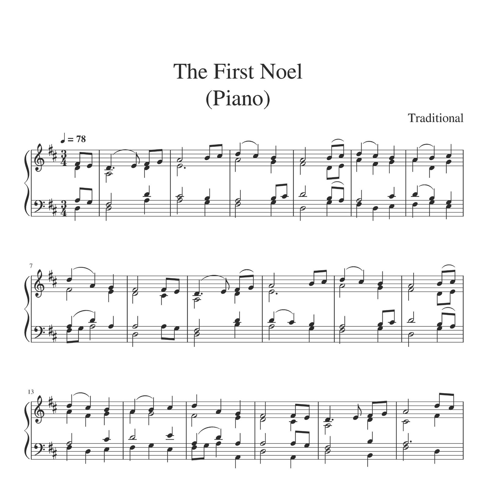 The First Noel Christmas Carol (easy) Piano / Vocal Music Sheet ...