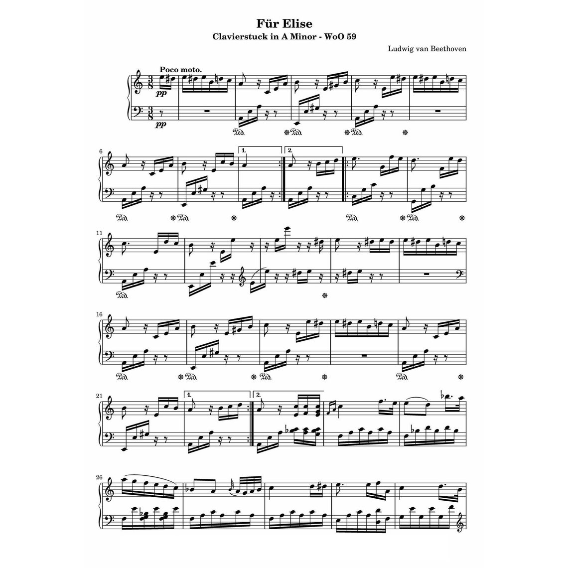 Für Elise - Beethoven Solo Easy Piano Sheet Music Printable PDF 3 Pages ...