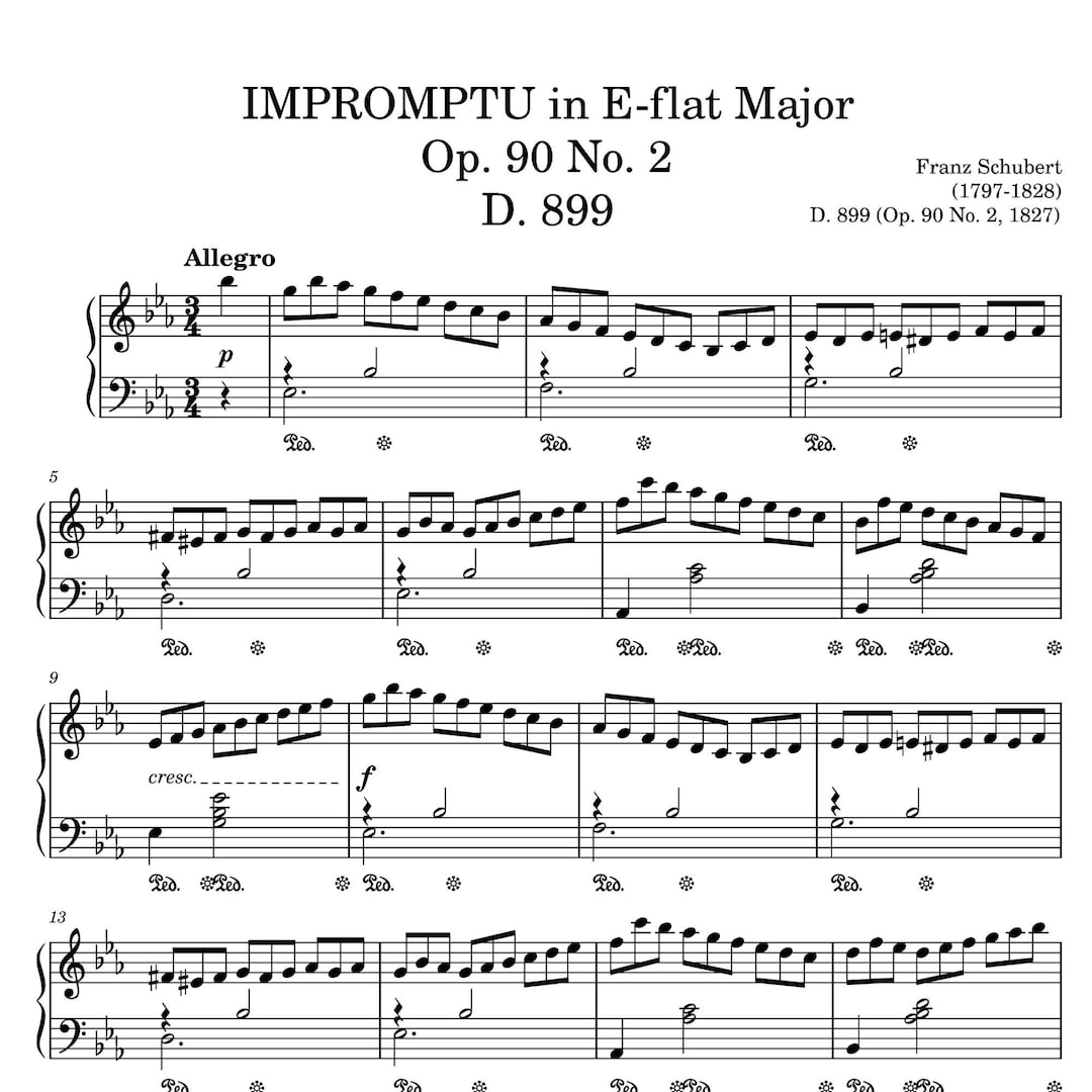 Schubert - Impromptu in E-flat Major Op 90 No 2 D 899 Solo Piano Sheet Music Printable PDF 13 ...